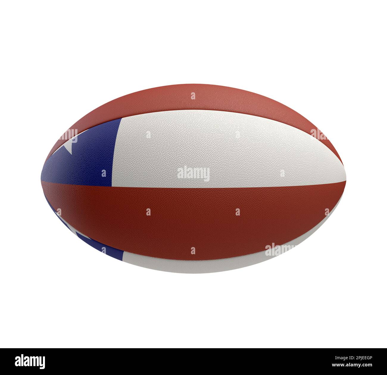 A white textured rugby ball with color design representing the Chile ...
