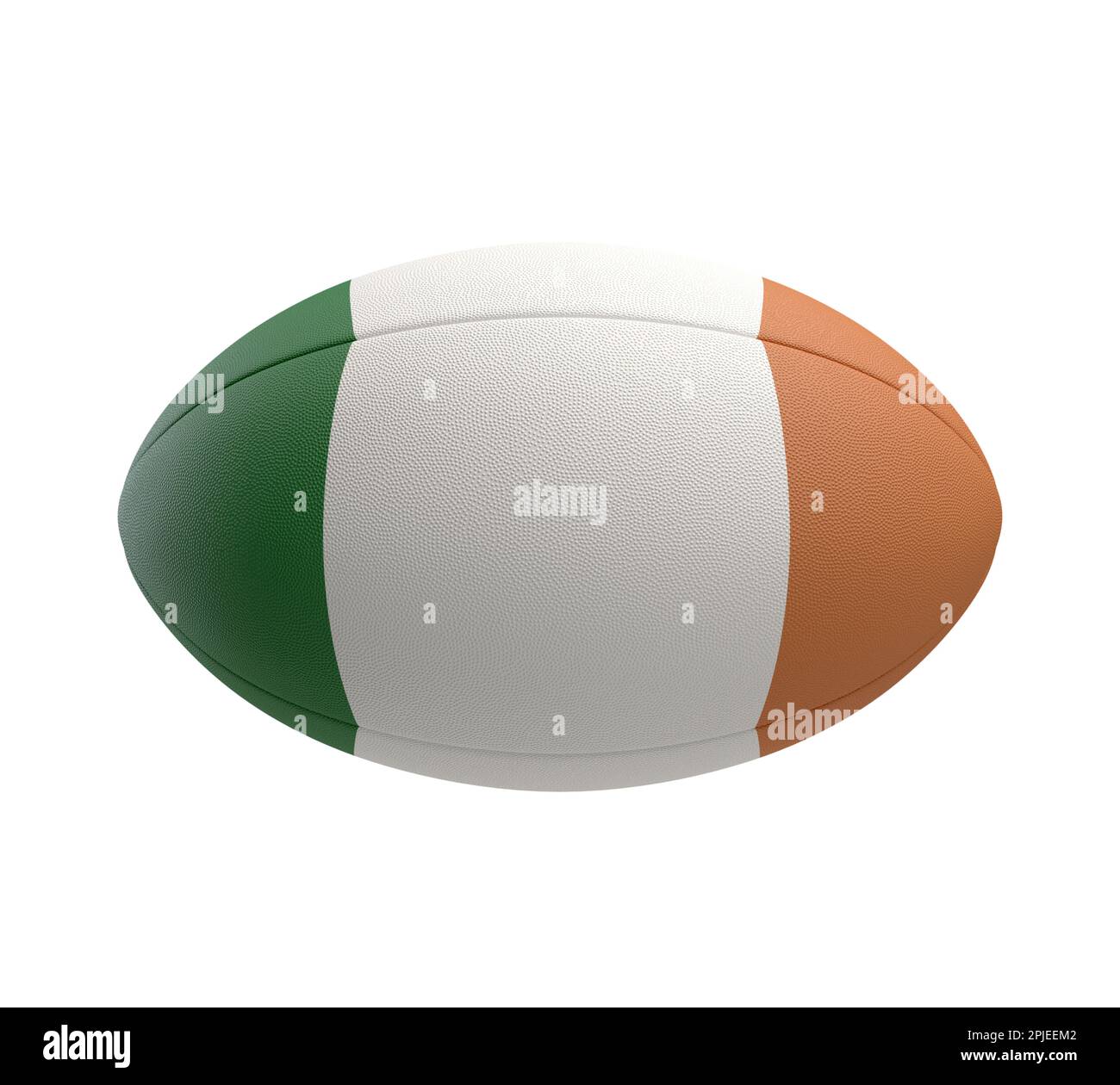 A white textured rugby ball with color design representing the Ireland ...