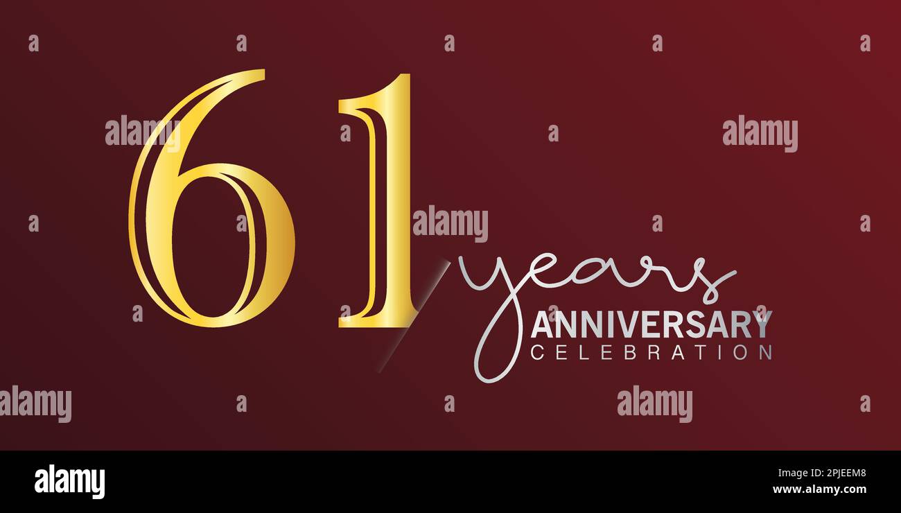 61th Years Anniversary Logo Gold and red Color isolated on elegant ...