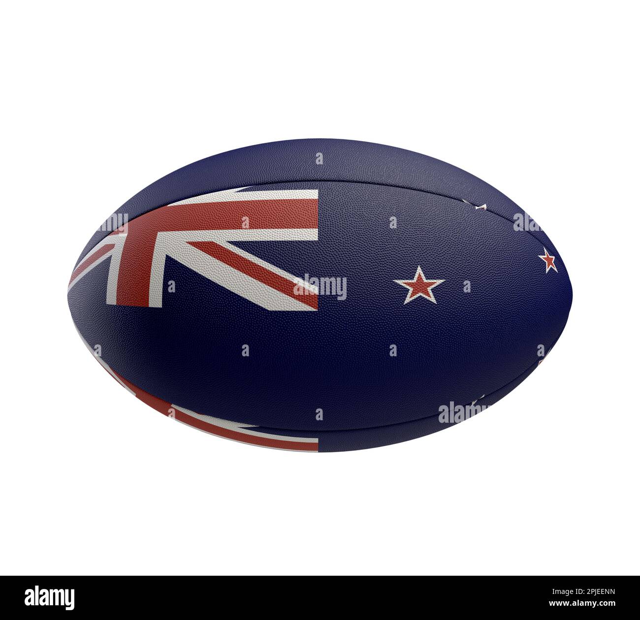 A white textured rugby ball with color design representing the New ...