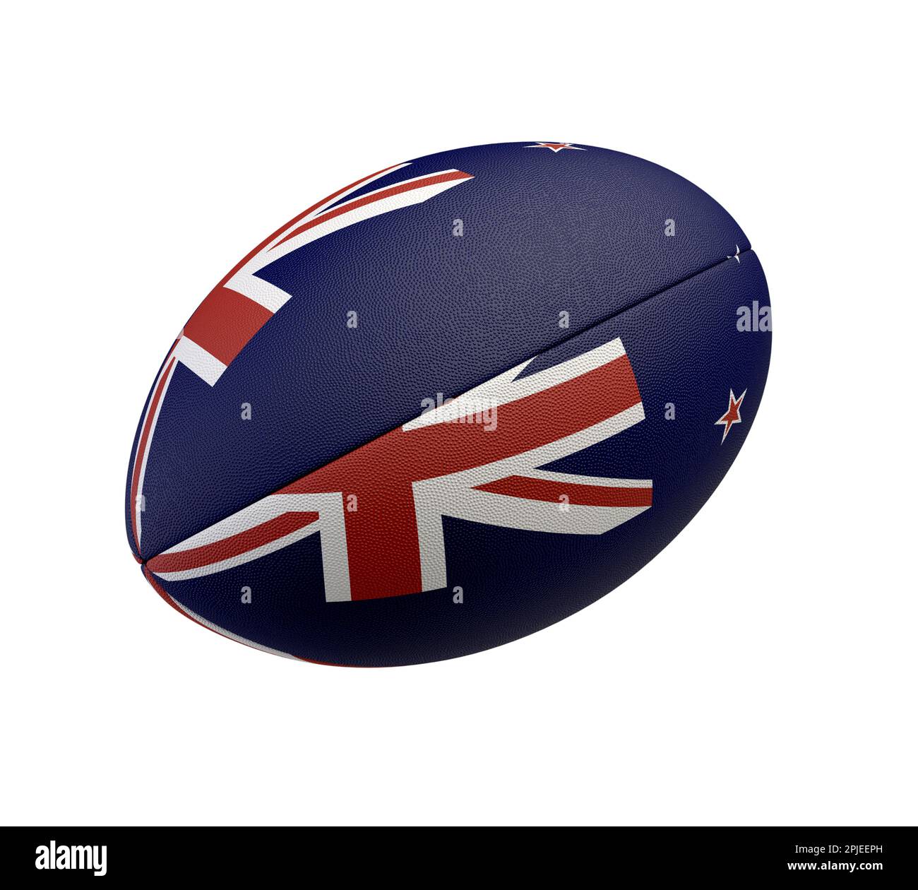 A white textured rugby ball with color design representing the New ...