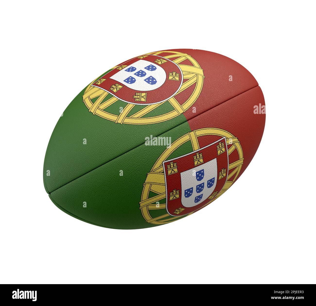 A white textured rugby ball with color design representing the Portugal ...