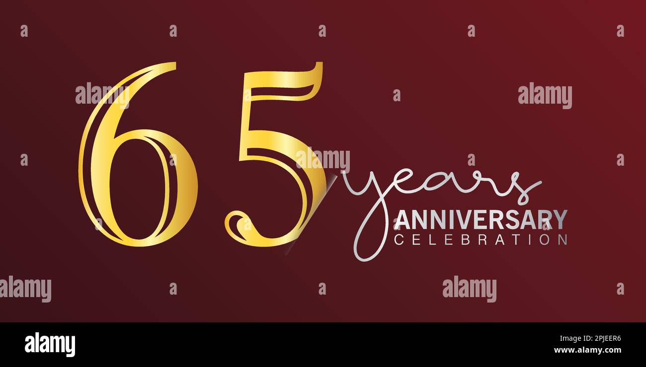 65th Years Anniversary Logo Gold and red Color isolated on elegant ...