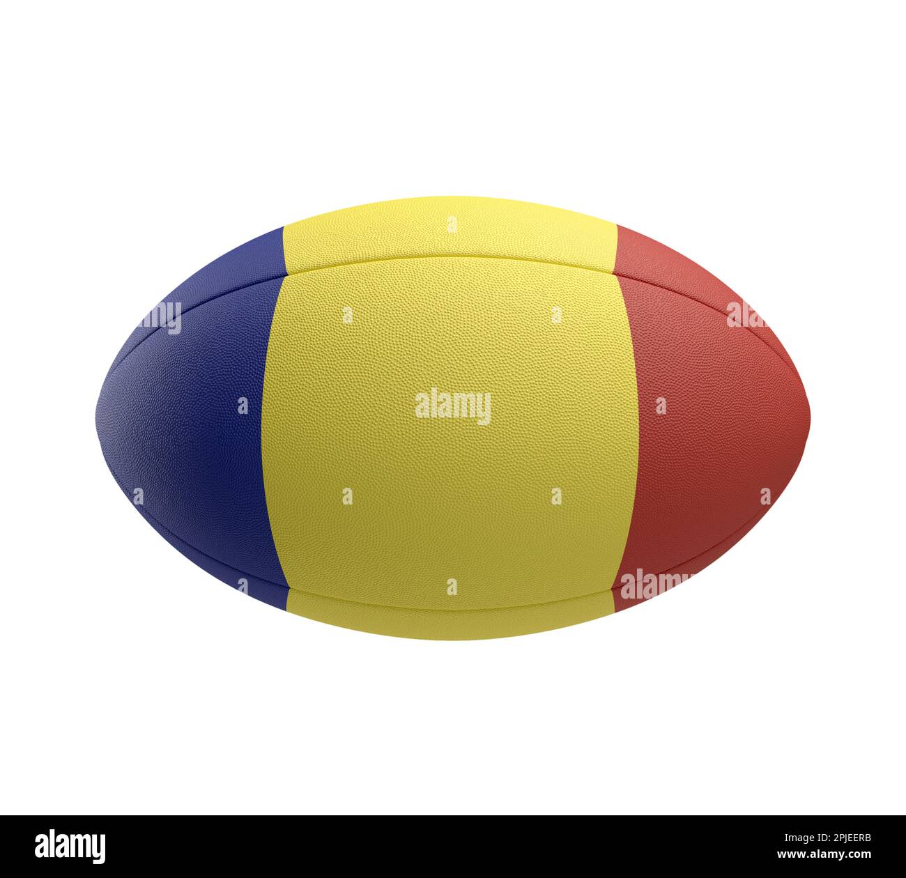 A white textured rugby ball with color design representing the Romania ...