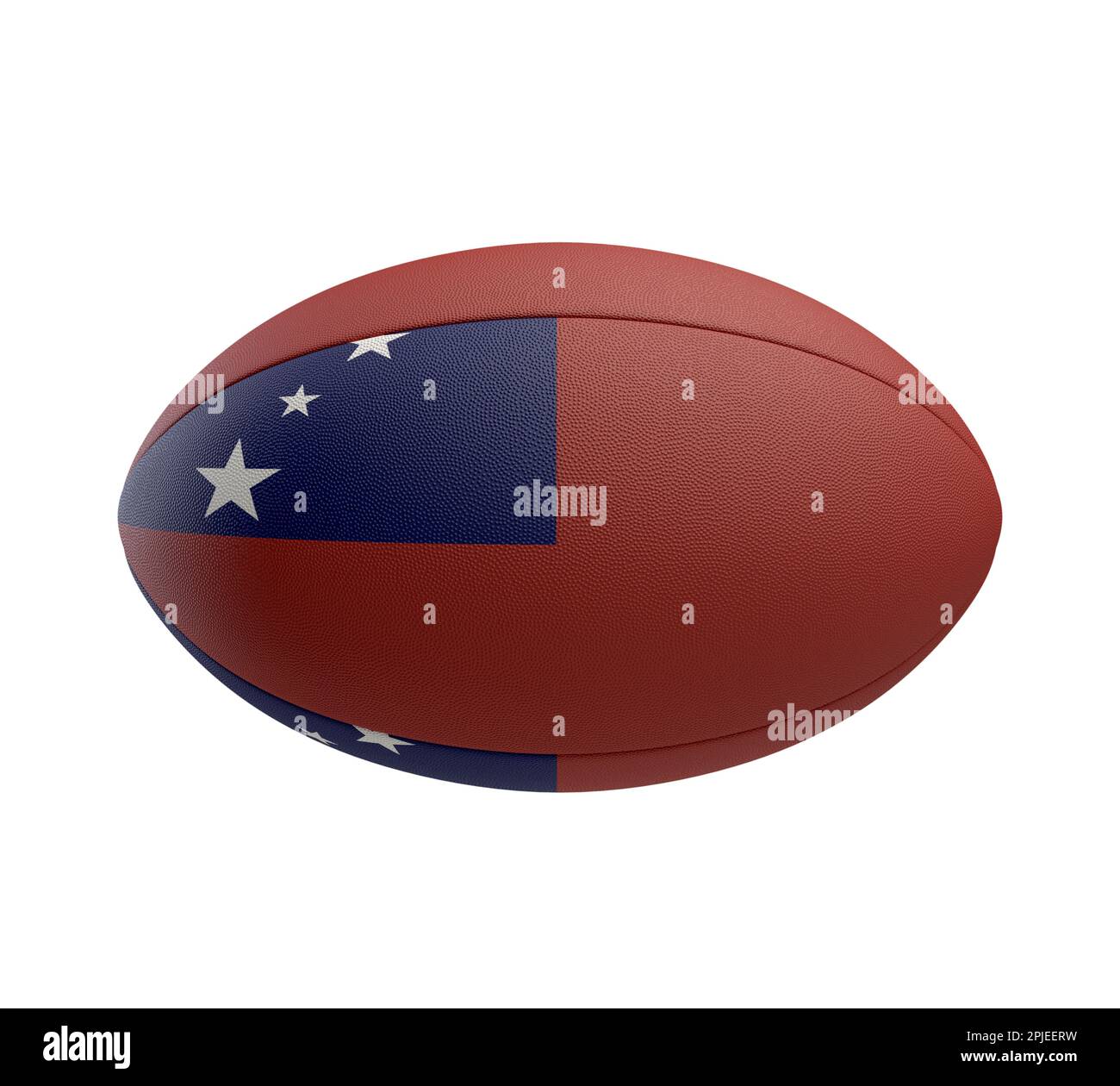 A white textured rugby ball with color design representing the Samoa ...