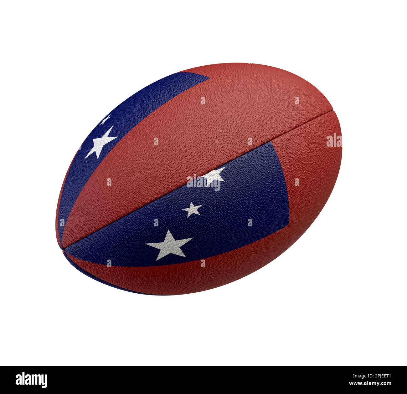 A white textured rugby ball with color design representing the Samoa ...