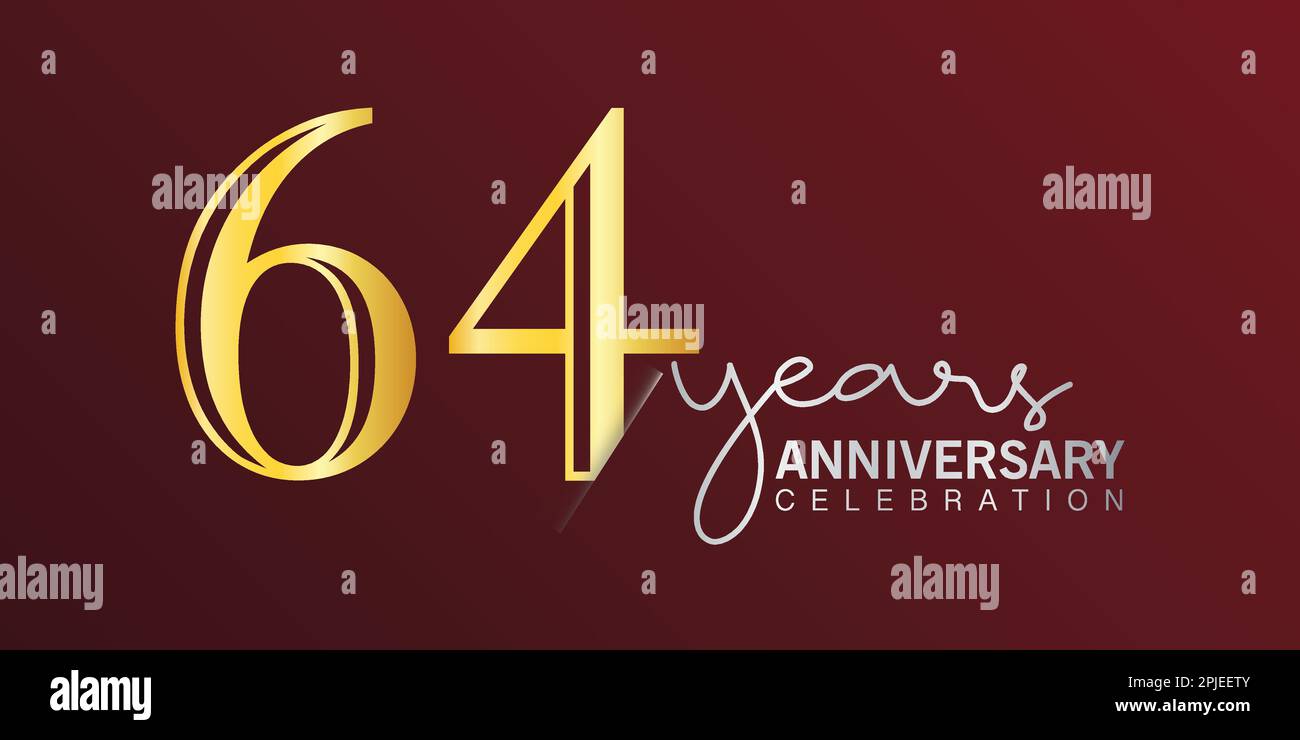 64th Years Anniversary Logo Gold and red Color isolated on elegant ...