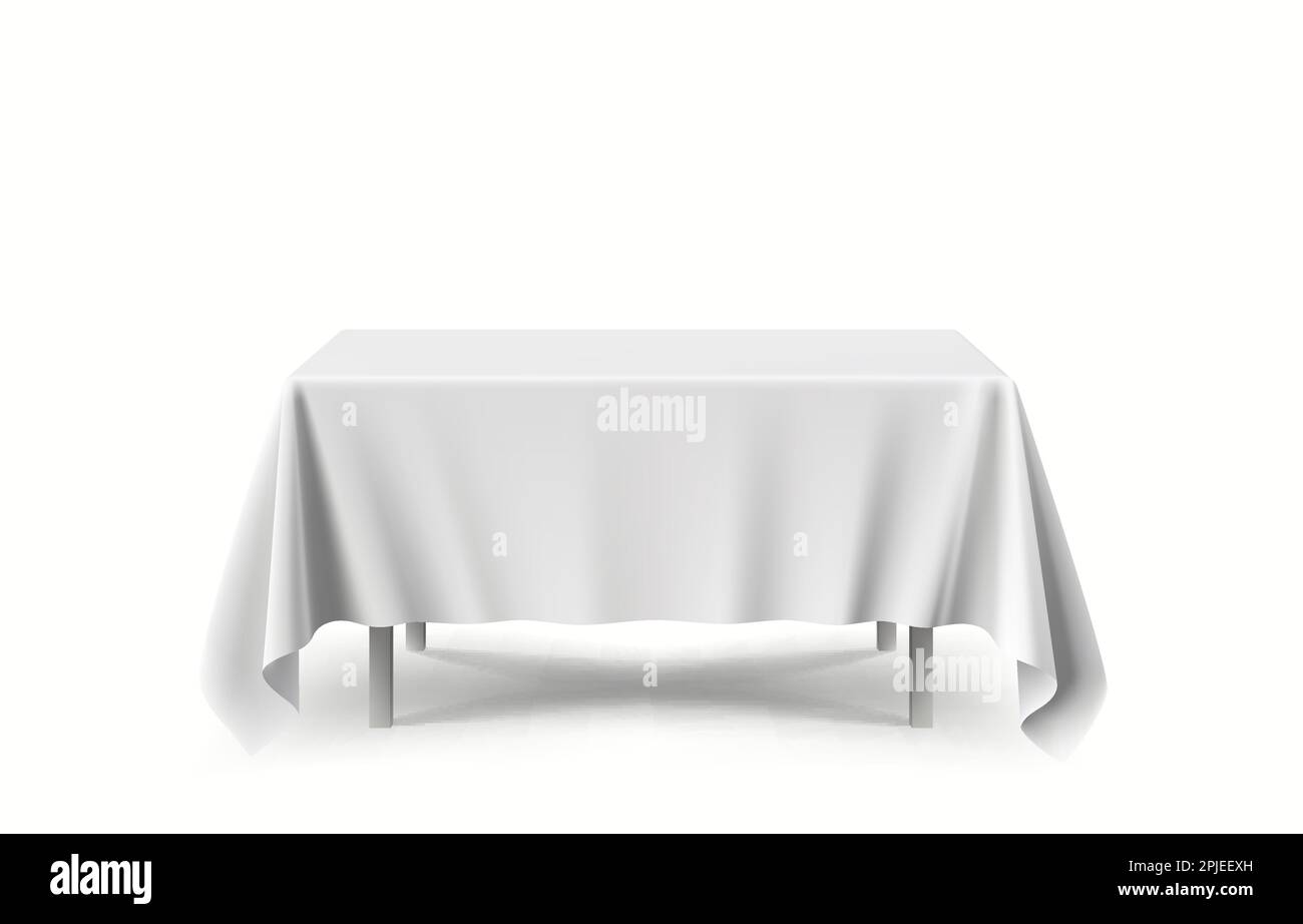 Table with tablecloth art banner, white background. Vector illustration ...