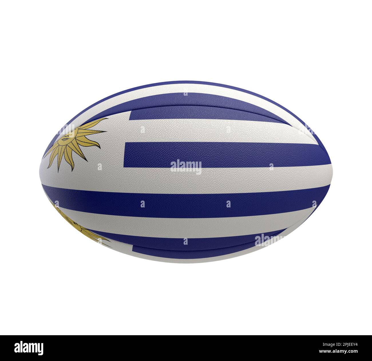 A white textured rugby ball with color design representing the Uruguay ...