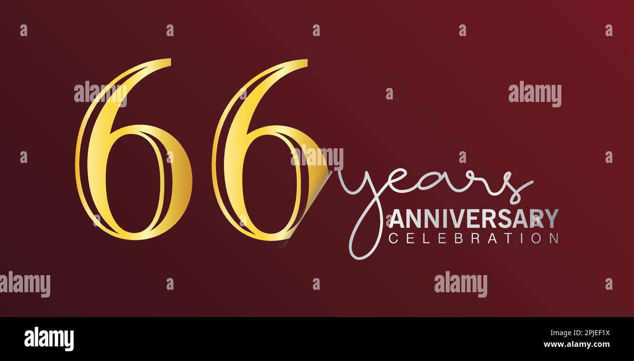 66th Years Anniversary Logo Gold and red Color isolated on elegant ...
