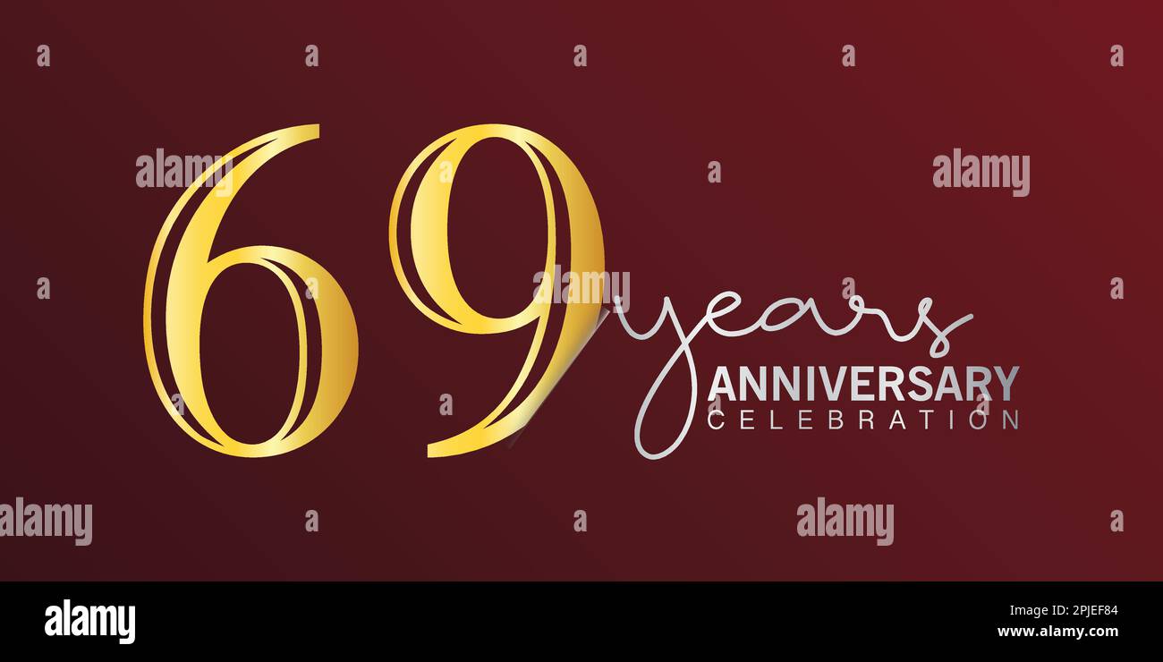 69th Years Anniversary Logo Gold and red Color isolated on elegant ...