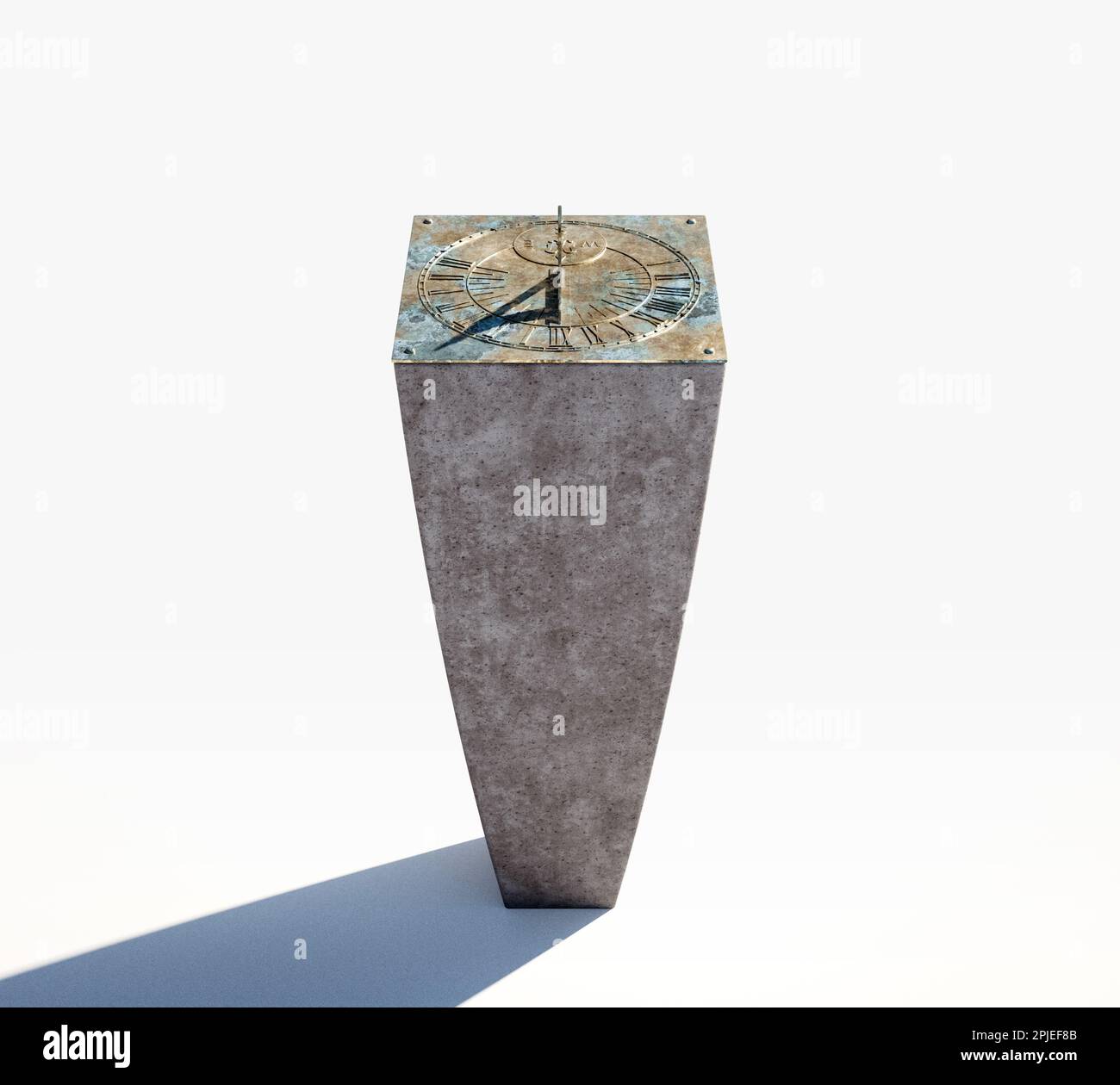 A square cast bronze sundial with roman numerals standing an a ...