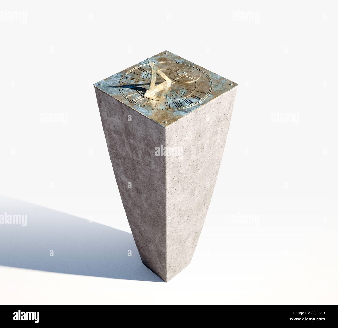 A square cast bronze sundial with roman numerals standing an a ...