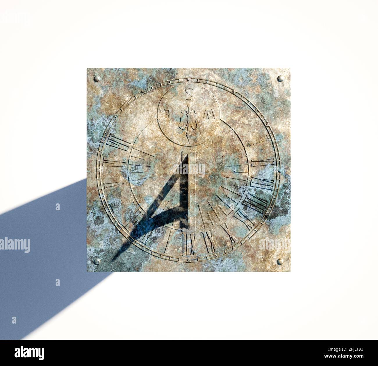 A square cast bronze sundial with roman numerals standing an a ...