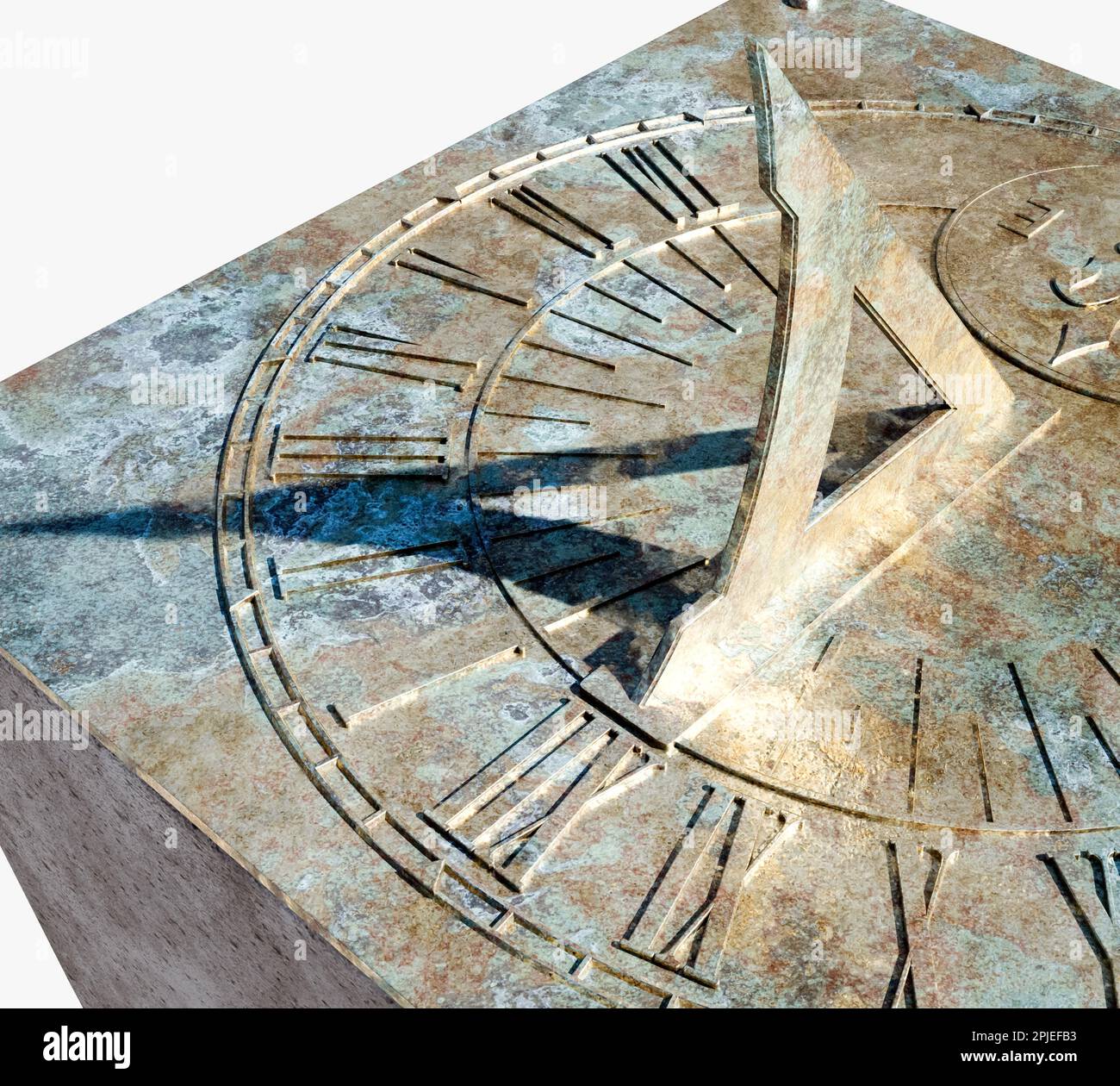 A square cast bronze sundial with roman numerals standing an a ...