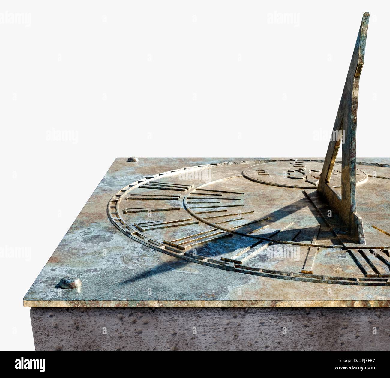 A square cast bronze sundial with roman numerals standing an a ...