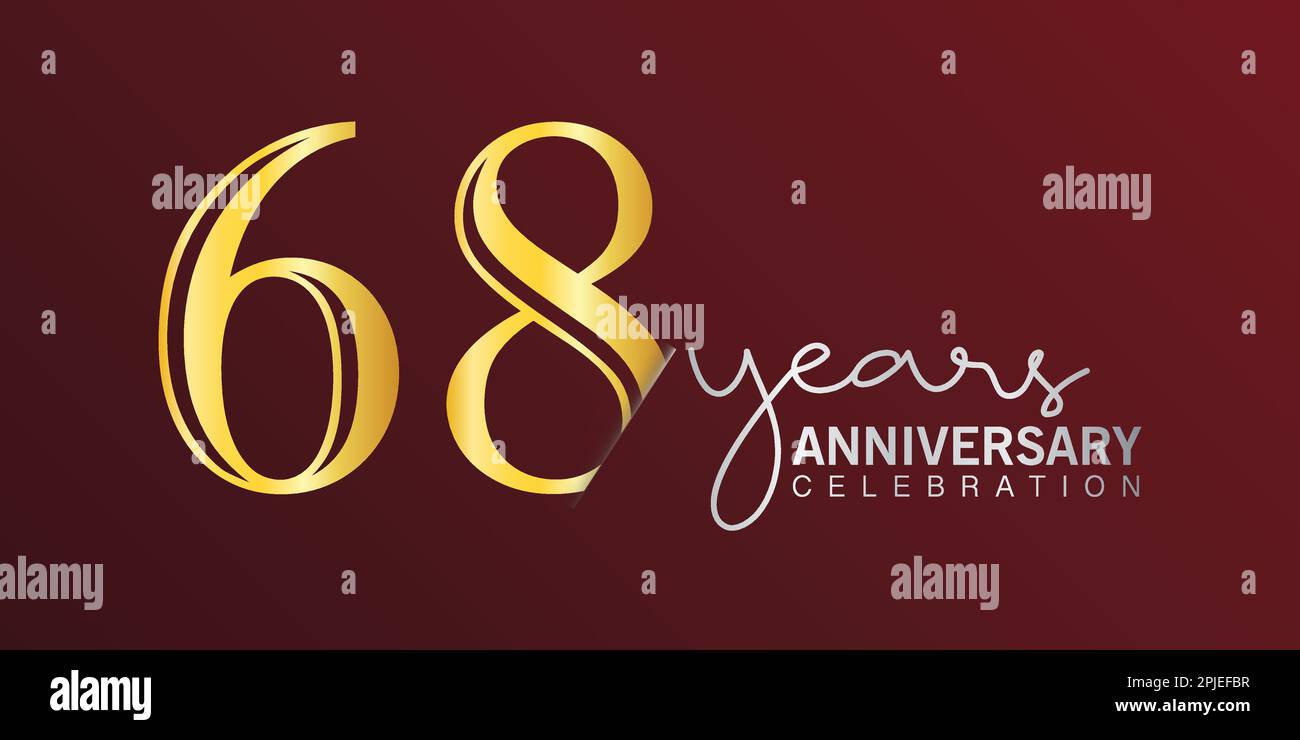 68th Years Anniversary Logo Gold and red Color isolated on elegant ...