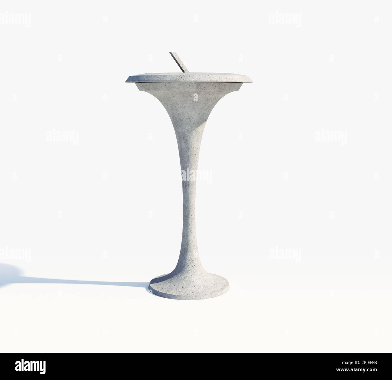 A modern round stone sundial with etched roman numerals standing an a ...