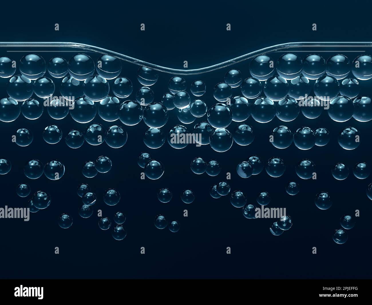 A concept of a collection of transparent liquid molecules gathering ...