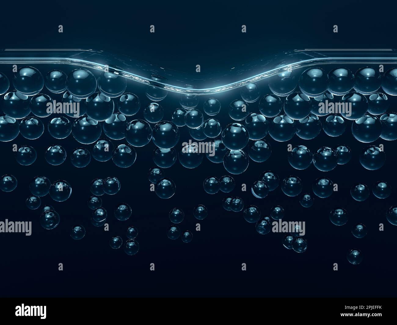 A concept of a collection of transparent liquid molecules gathering ...