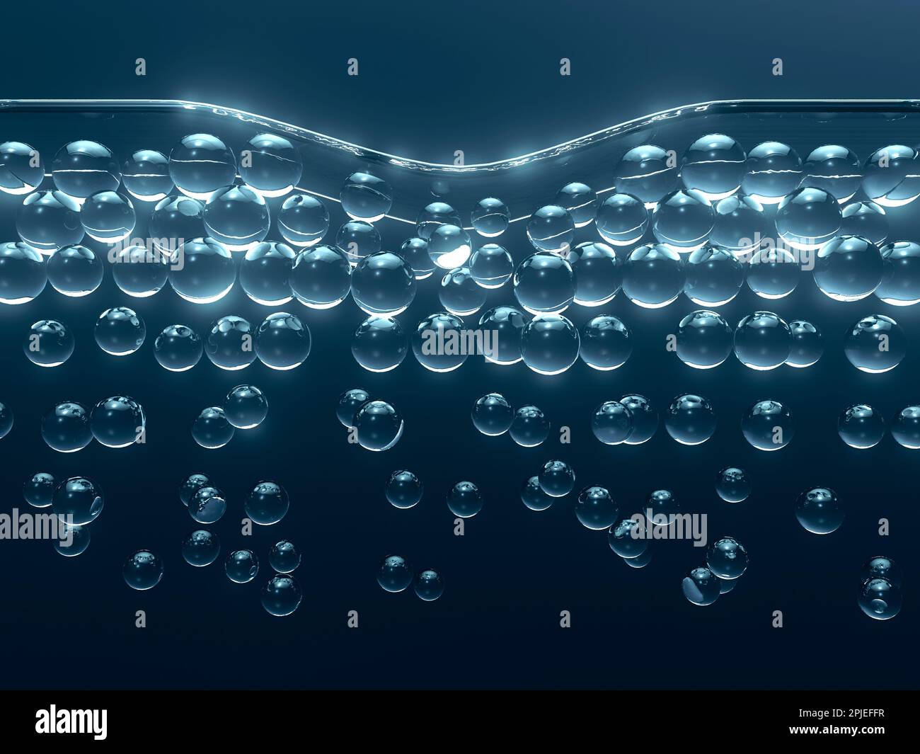 A concept of a collection of transparent liquid molecules gathering ...