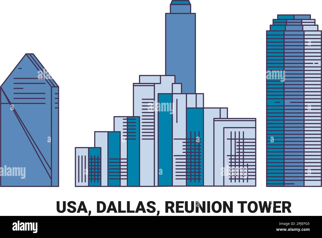 Usa, Dallas, Reunion Tower, travel landmark vector illustration Stock ...