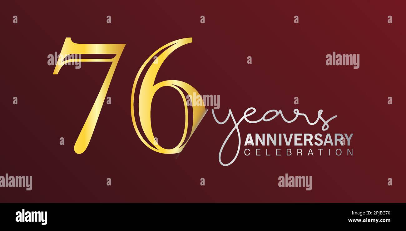 76th Years Anniversary Logo Gold and red Color isolated on elegant ...