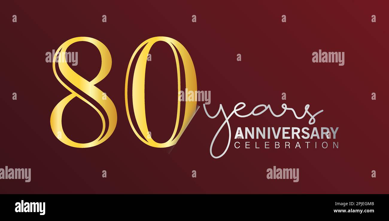 80th Years Anniversary Logo Gold and red Color isolated on elegant ...
