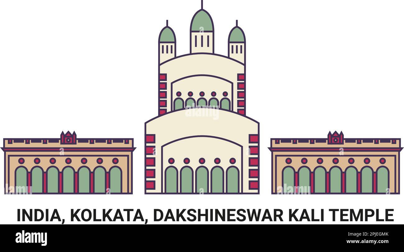 India, Kolkata, Dakshineswar Kali Temple, travel landmark vector illustration Stock Vector Image ...