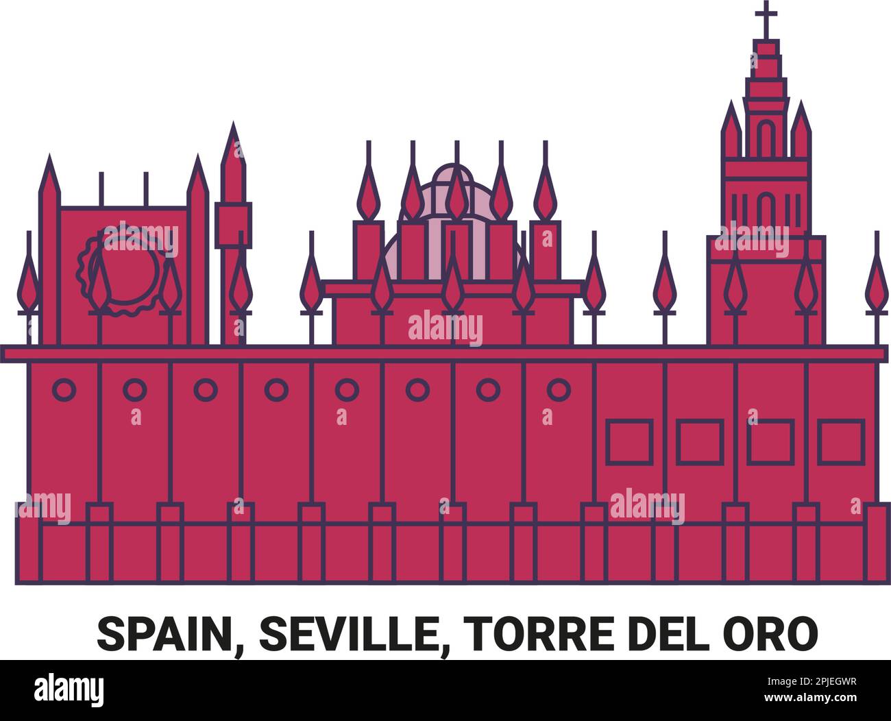 Spain, Seville, Torre Del Oro, travel landmark vector illustration ...