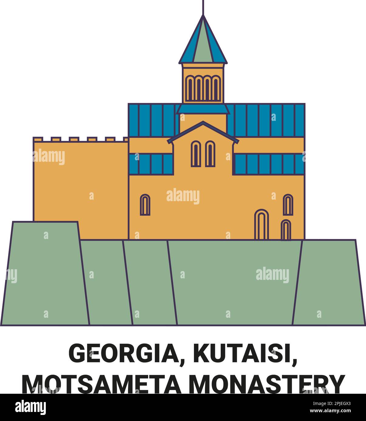 Georgia, Kutaisi, Motsameta Monastery travel landmark vector ...