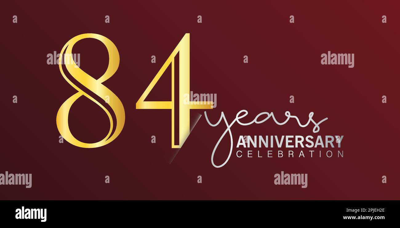 84th Years Anniversary Logo Gold and red Color isolated on elegant ...