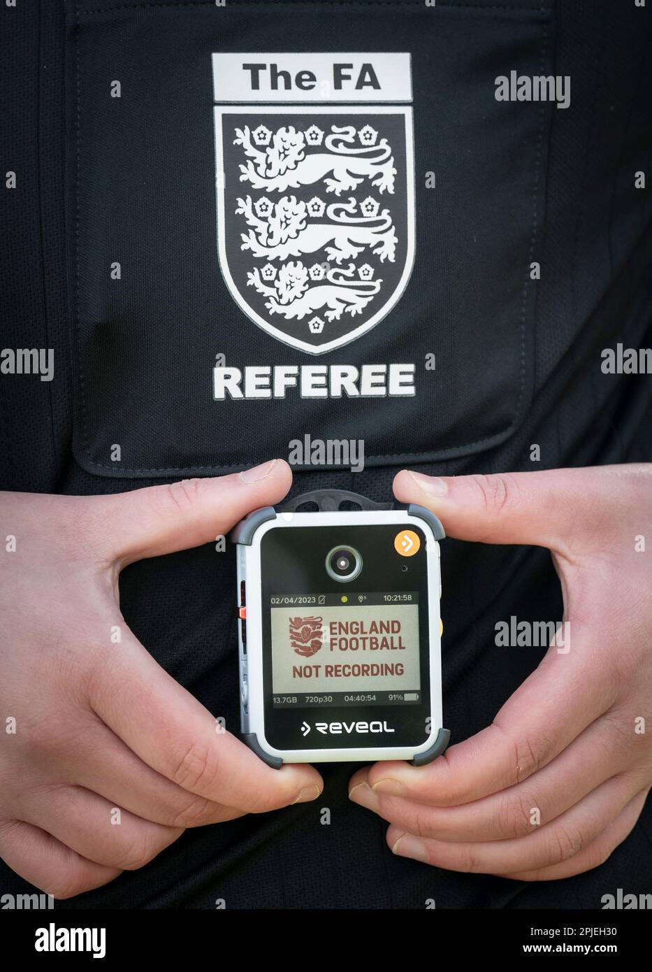 Referee Sophie Wood with a Bodycam during a bodycam trial ahead ...