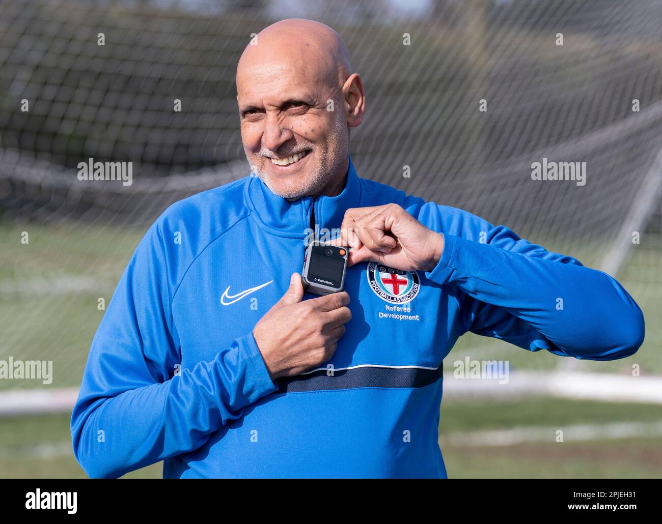 Referee Mohammed Ghafoor with a Bodycam during a bodycam trial at North ...
