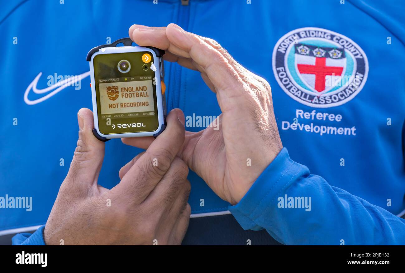 A referee with a Bodycam during a bodycam trial at North Riding County ...