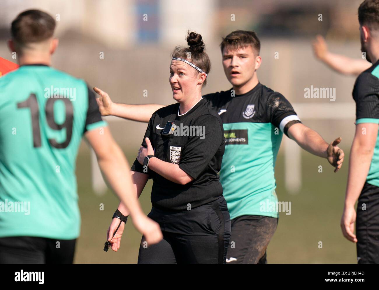 Referee Sophie Wood wears a Bodycam during a bodycam trial while ...