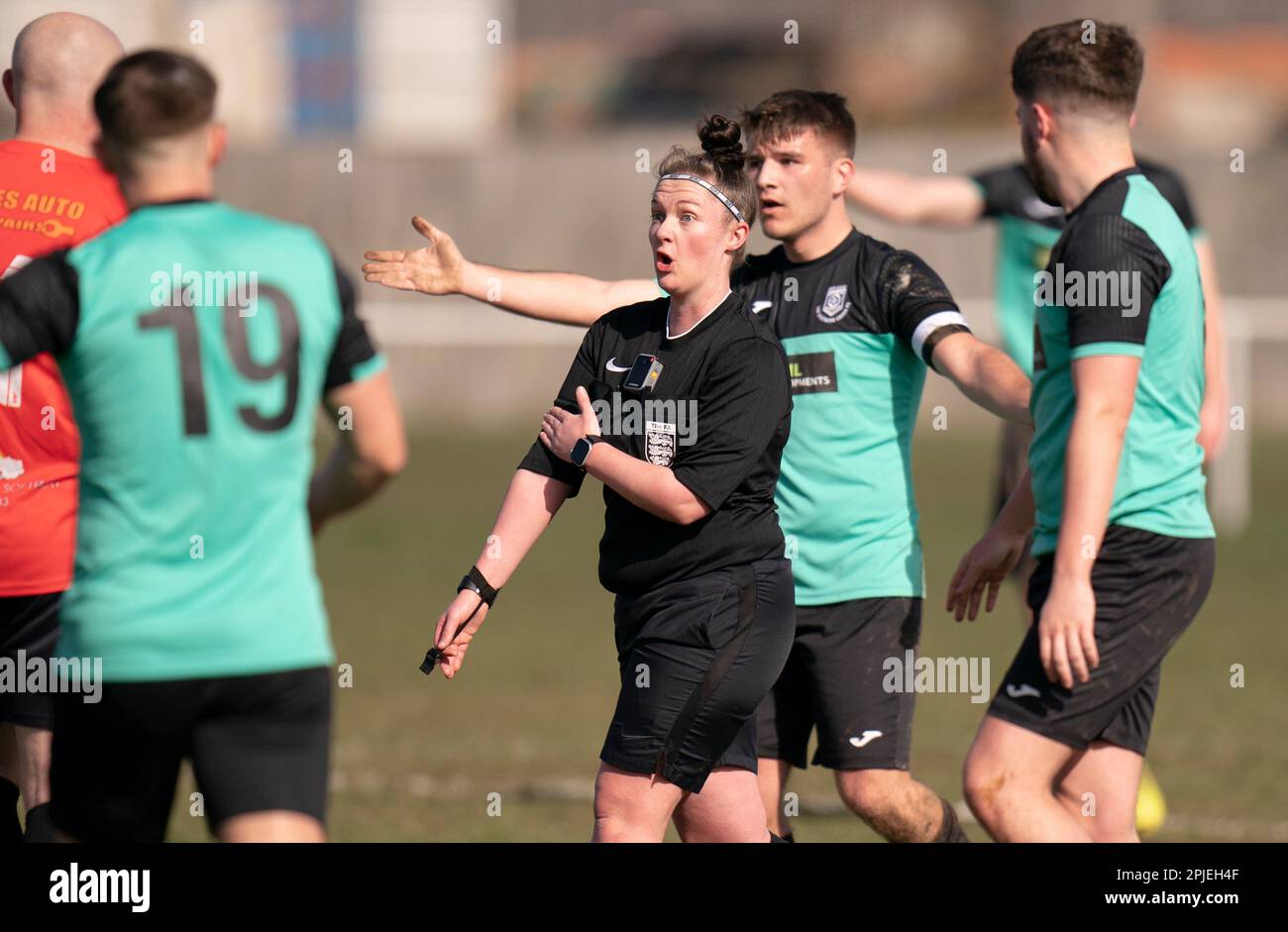 Referee Sophie Wood wears a Bodycam during a bodycam trial while ...