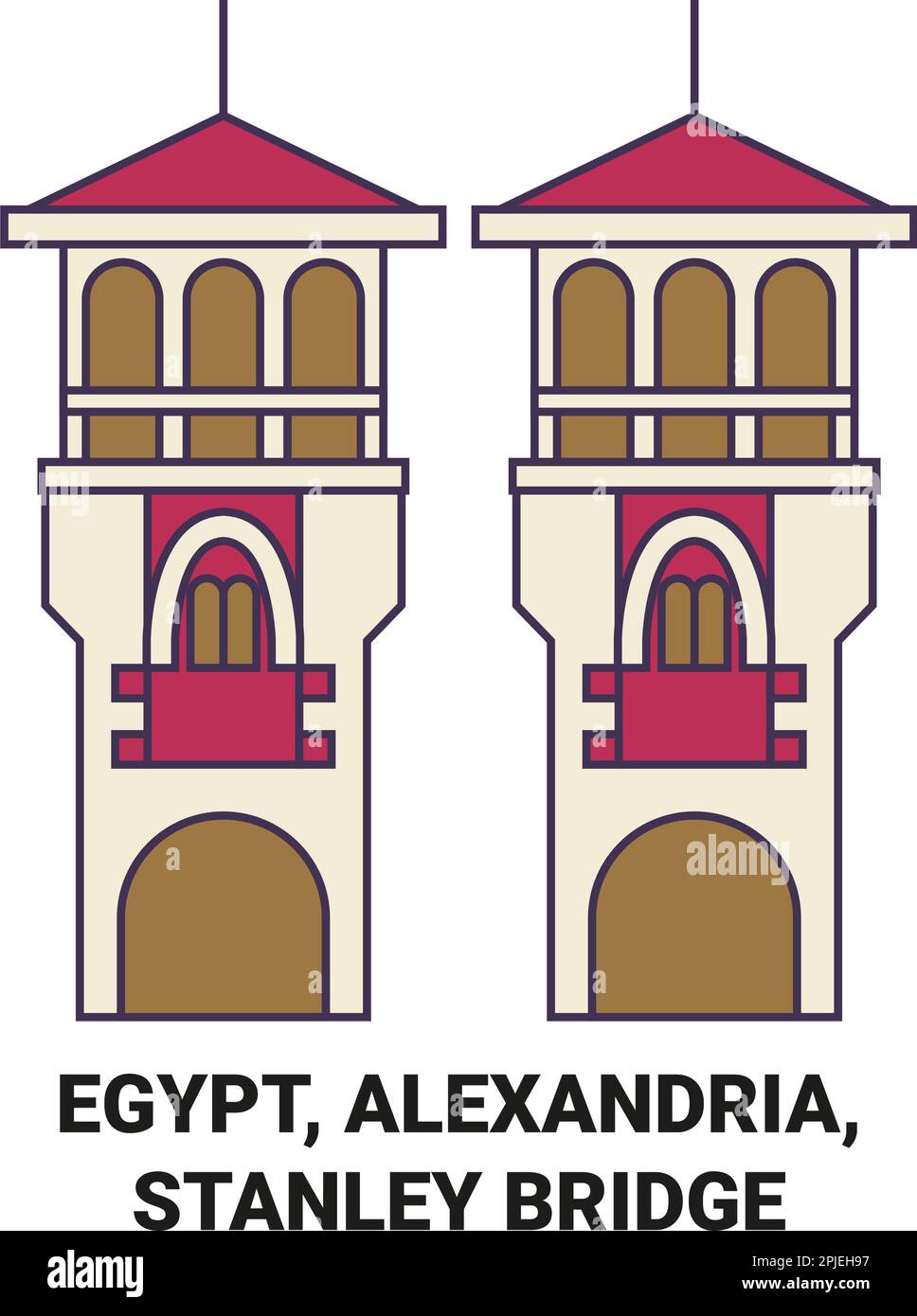 Egypt, Alexandria, Stanley Bridge travel landmark vector illustration ...