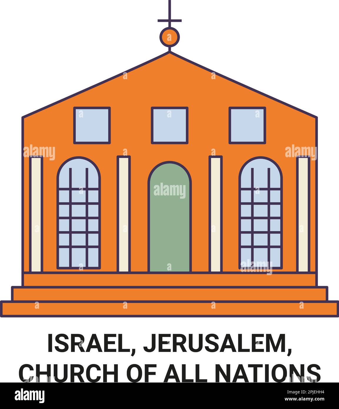Israel, Jerusalem, Church Of All Nations travel landmark vector ...