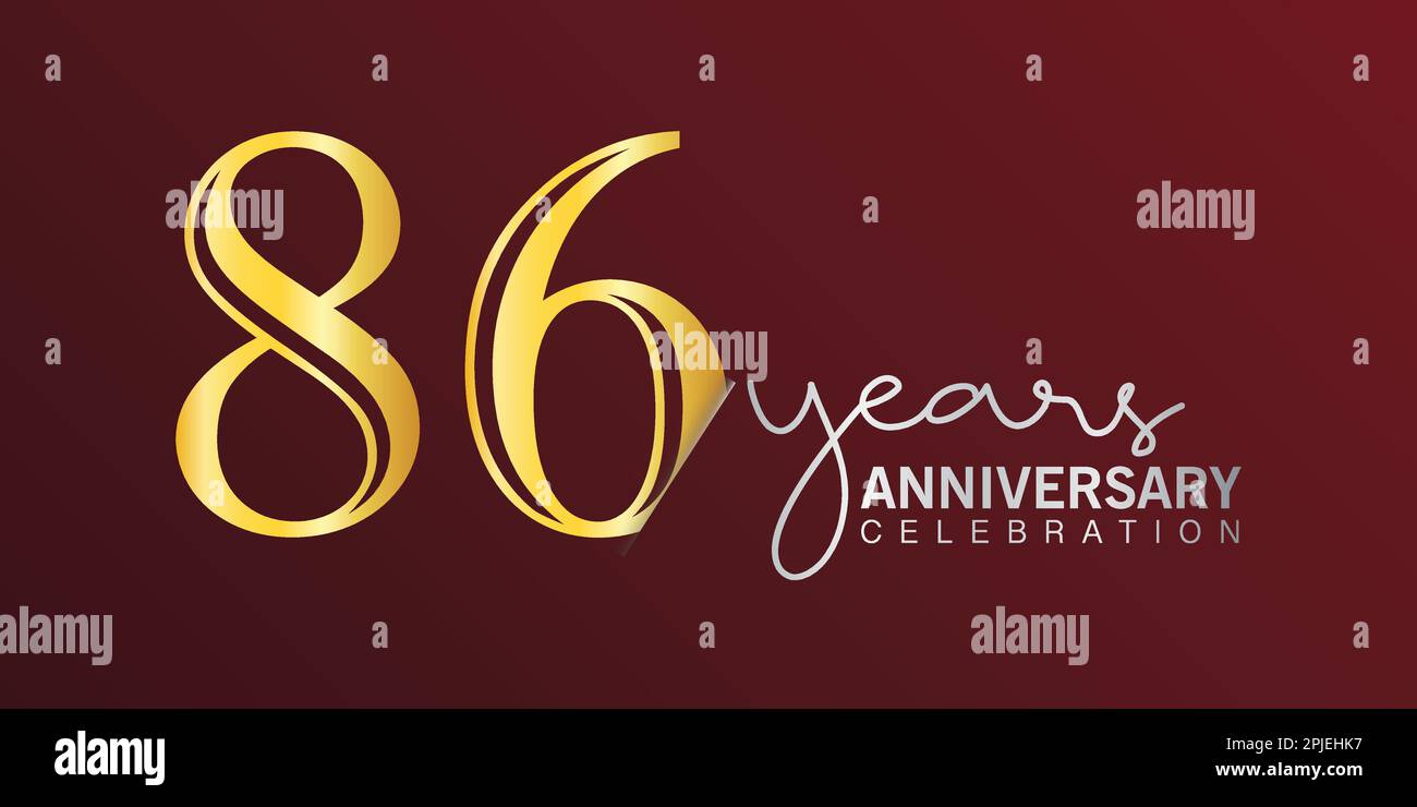 86th Years Anniversary Logo Gold and red Color isolated on elegant ...