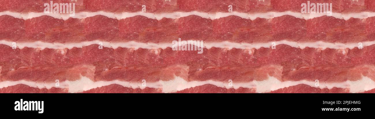 Seamless long banner, Fresh pork sliced small portions. Raw bacon ...