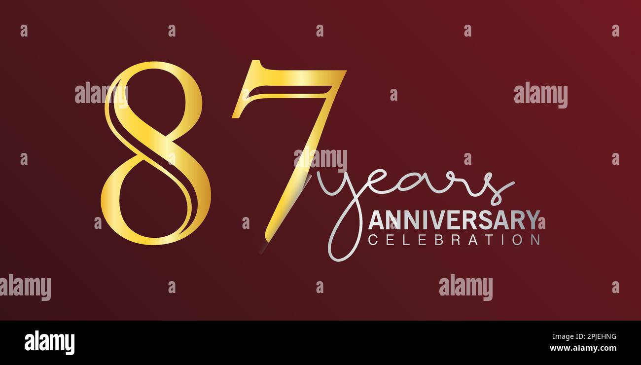 87th Years Anniversary Logo Gold and red Color isolated on elegant ...