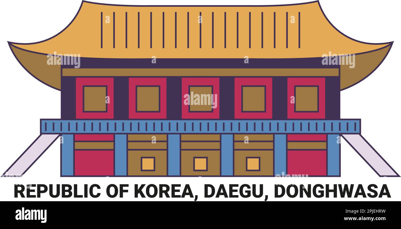 Republic Of Korea, Daegu, Donghwasa, travel landmark vector ...