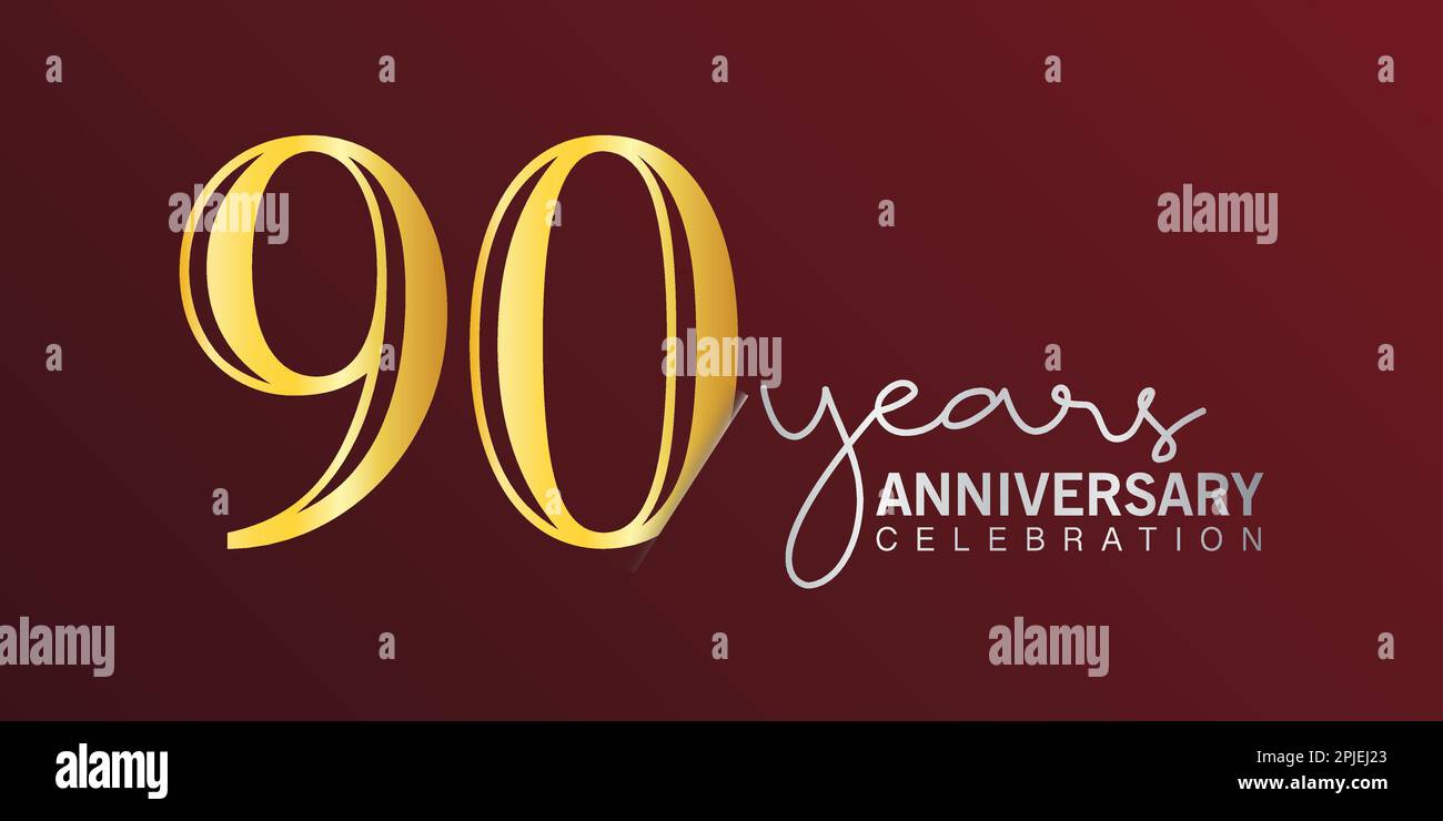 90th Years Anniversary Logo Gold and red Color isolated on elegant ...