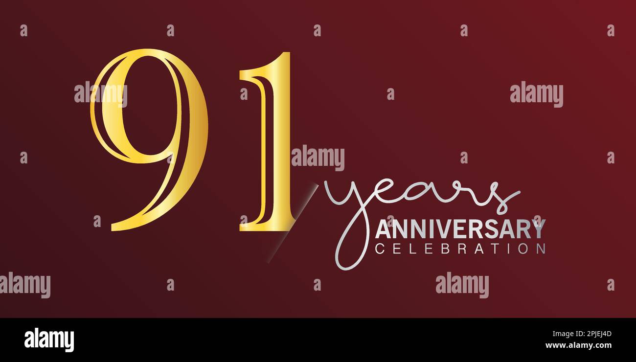 91st Years Anniversary Logo Gold and red Color isolated on elegant ...