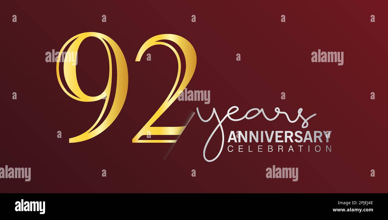 92nd Years Anniversary Logo Gold and red Color isolated on elegant ...