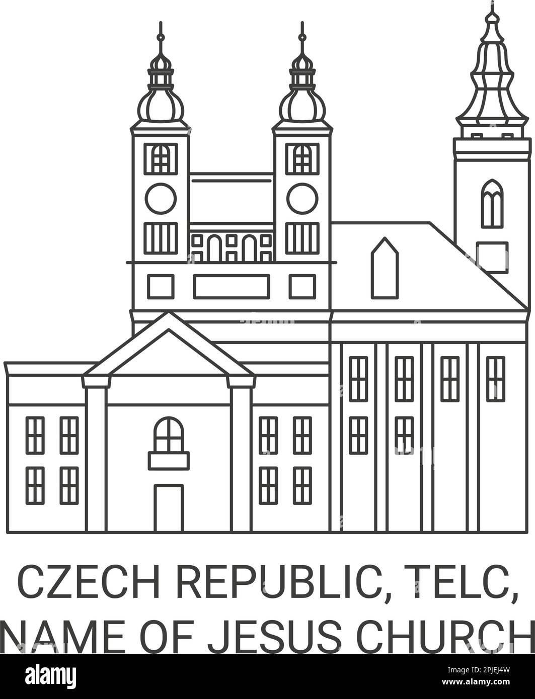Czech Republic, Telc, Name Of Jesus Church travel landmark vector ...