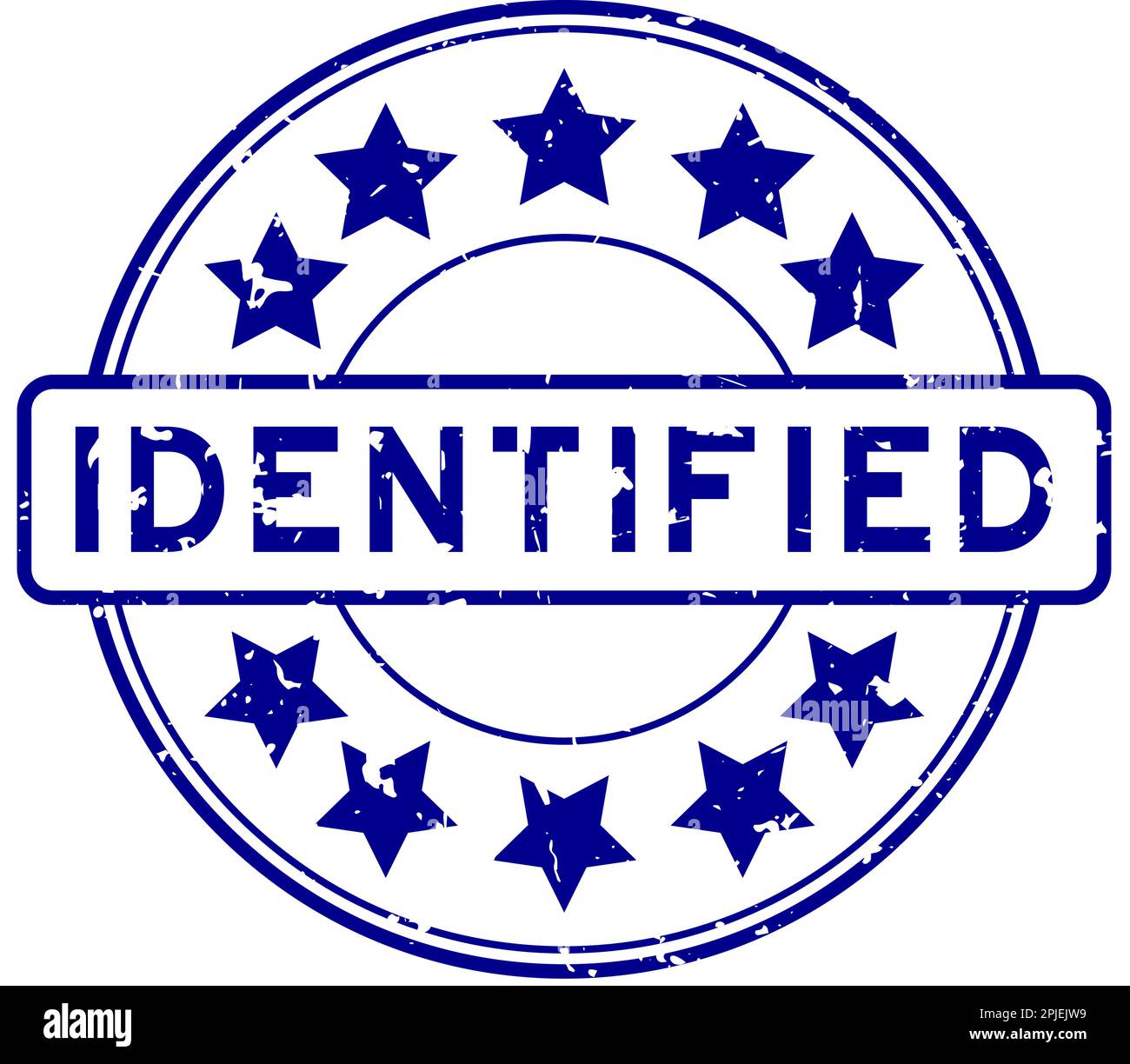 Grunge blue identified word with star icon round rubber seal stamp on ...