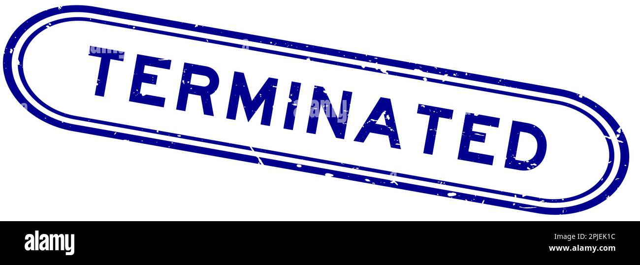 Grunge blue terminated word rubber seal stamp on white background Stock ...