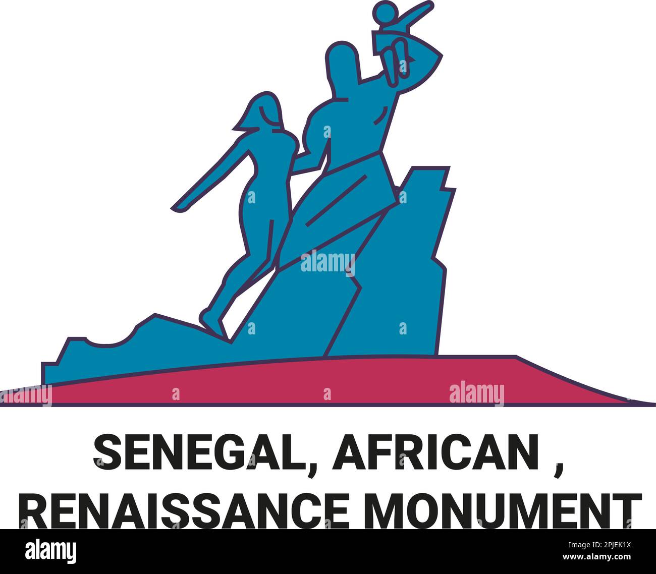 Senegal, African , Renaissance Monument travel landmark vector ...